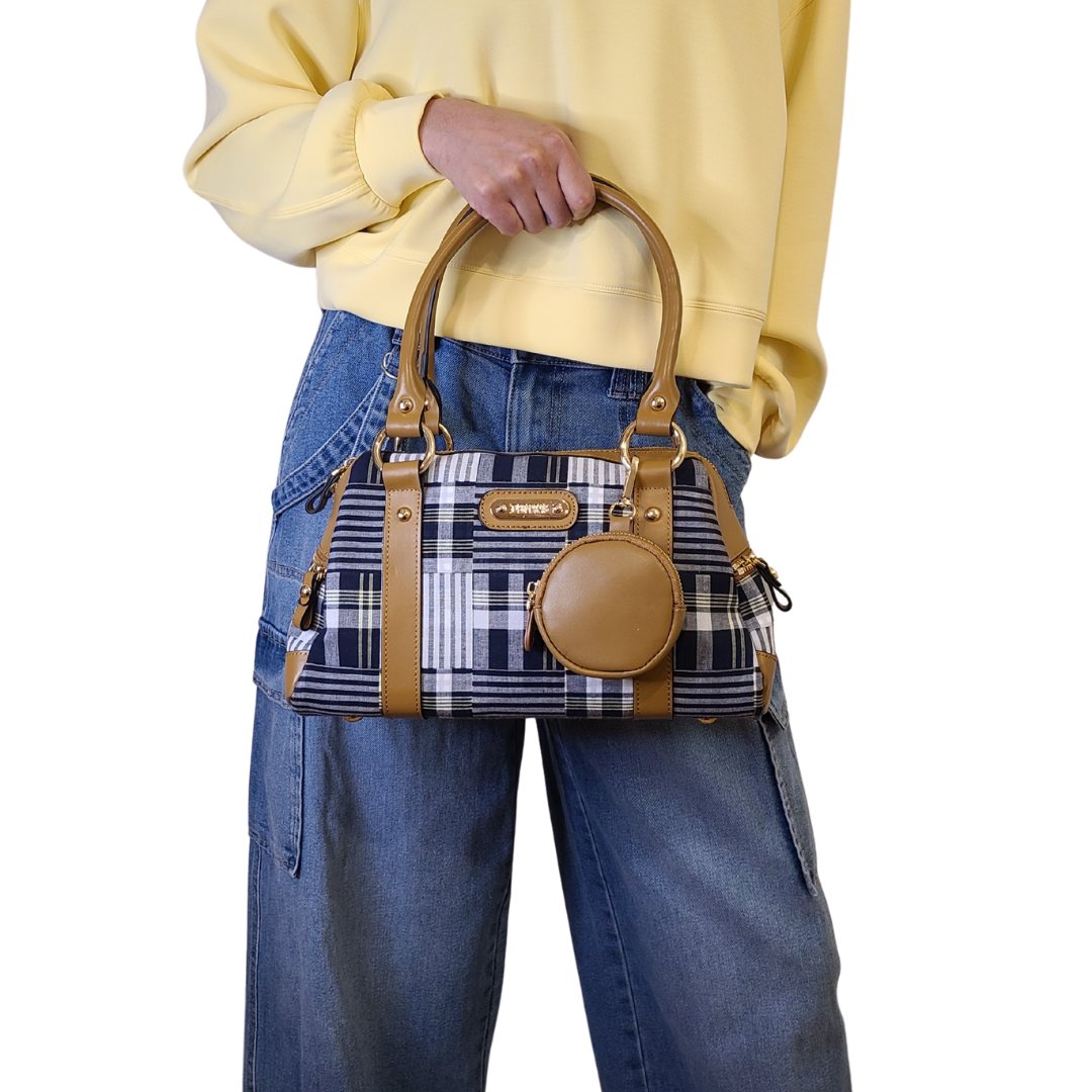 Doctor Bag - Navy/White Patchwork Plaid – Daveys